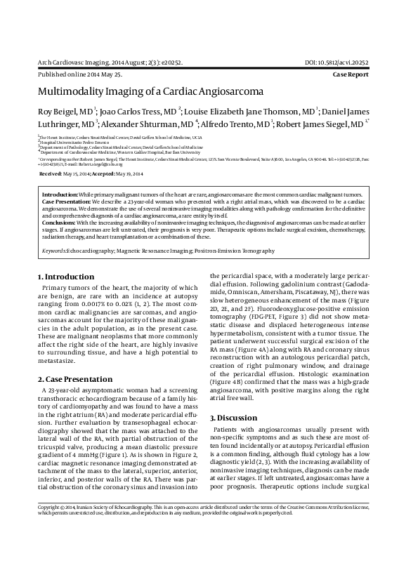 (PDF) Multimodality Imaging of a Cardiac Angiosarcoma