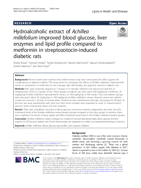(PDF) Hydroalcoholic extract of Achillea millefolium improved blood ...