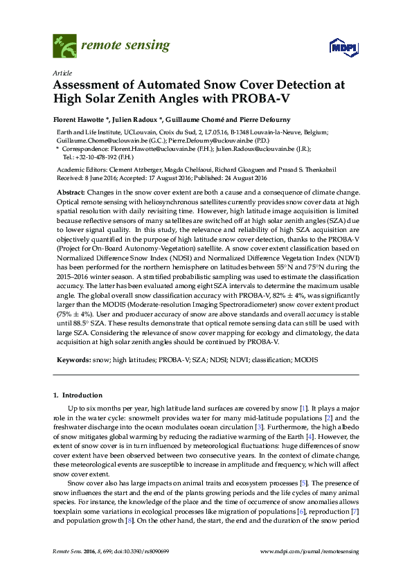 (PDF) Assessment of Automated Snow Cover Detection at High Solar Zenith ...