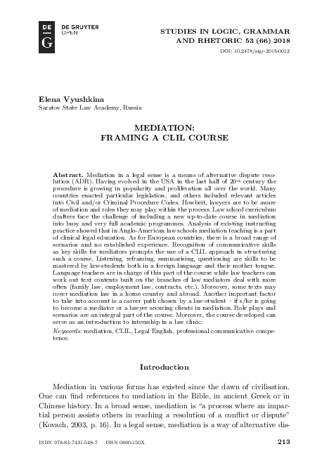 (PDF) Mediation: Framing a Clil Course