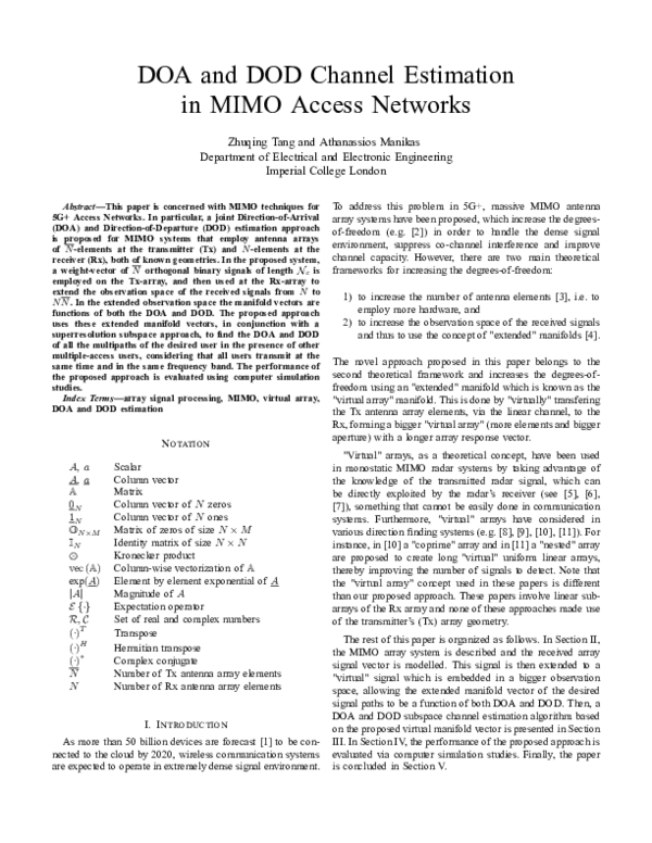 (PDF) DOA and DOD Channel Estimation in MIMO Access Networks