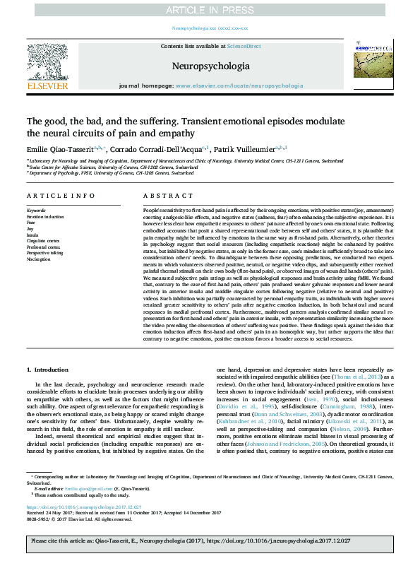 (PDF) The good, the bad, and the suffering. Transient emotional ...