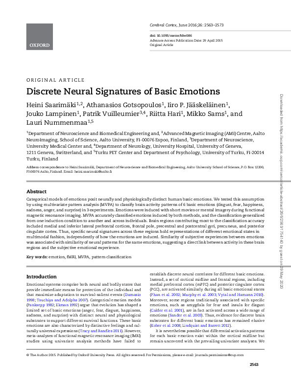 (PDF) Discrete Neural Signatures of Basic Emotions