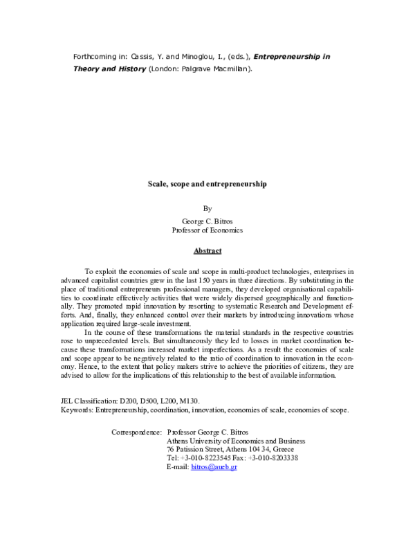 (PDF) Scale, Scope and Entrepreneurship