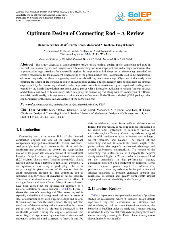(PDF) Optimum Design of Connecting Rod -A Review