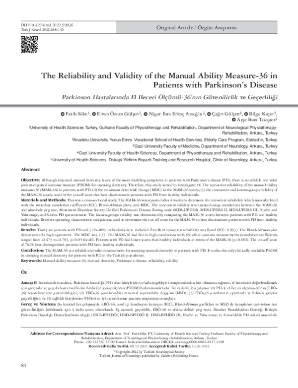 (PDF) The Reliability and Validity of the Manual Ability Measure-36 in ...