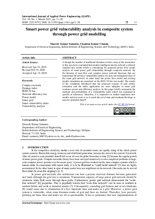 Pdf Smart Power Grid Vulnerability Analysis In Composite System Through Power Grid Modelling