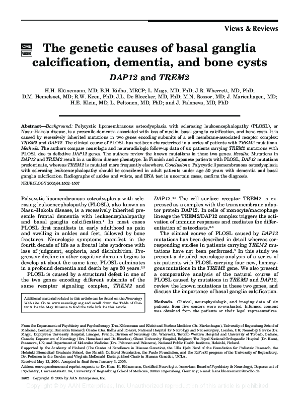 (PDF) The genetic causes of basal ganglia calcification, dementia, and ...