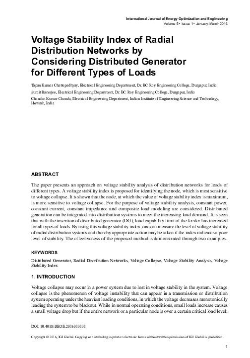 (PDF) Voltage stability index of radial Distribution network