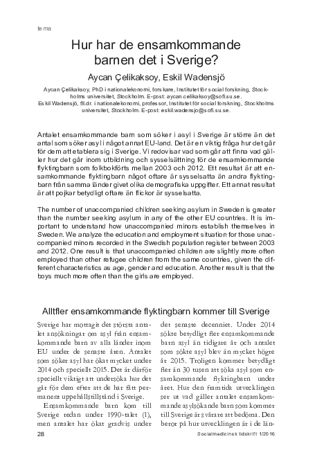 (PDF) Hur har de ensamkommande barnen det i Sverige