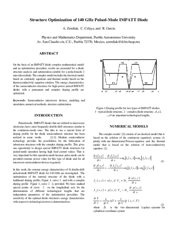 (PDF) Structure Optimization of 140 GHz Pulsed-Mode IMPATT Diode