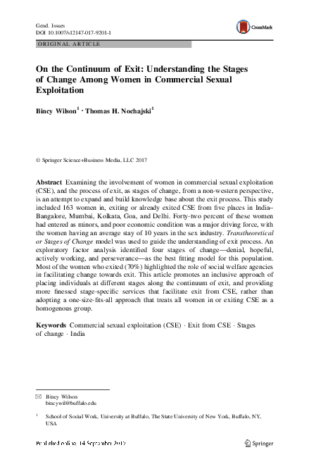 (PDF) On the Continuum of Exit: Understanding the Stages of Change Among Women in Commercial ...