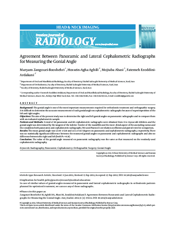 (PDF) Agreement Between Panoramic and Lateral Cephalometric Radiographs ...