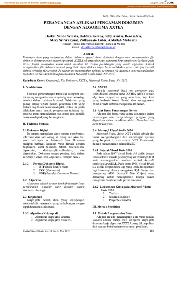 (PDF) Perancangan Aplikasi Pengaman Dokumen Dengan Algoritma Xxtea