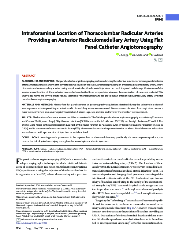 (PDF) Intraforaminal Location of Thoracolumbar Radicular Arteries ...