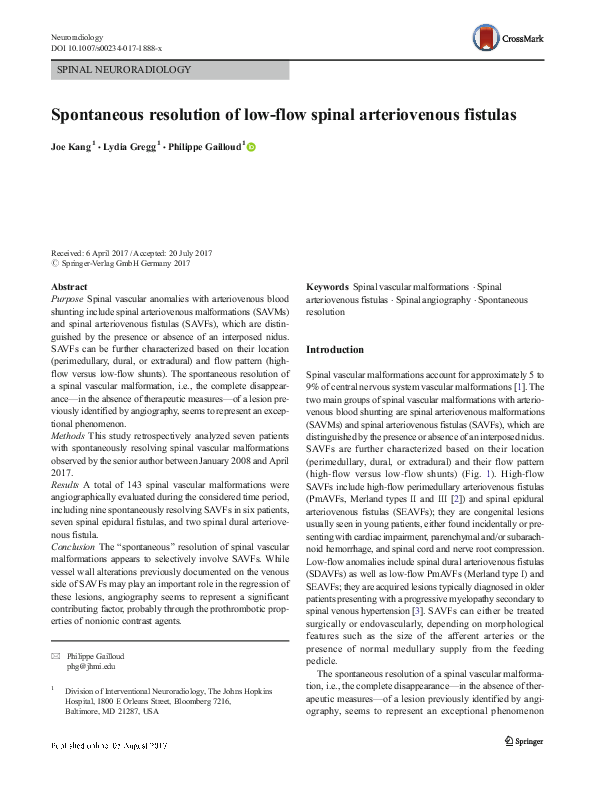 (PDF) Spontaneous resolution of low-flow spinal arteriovenous fistulas
