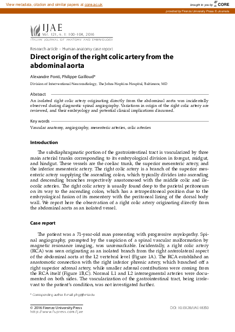 (PDF) Direct origin of the right colic artery from the abdominal aorta