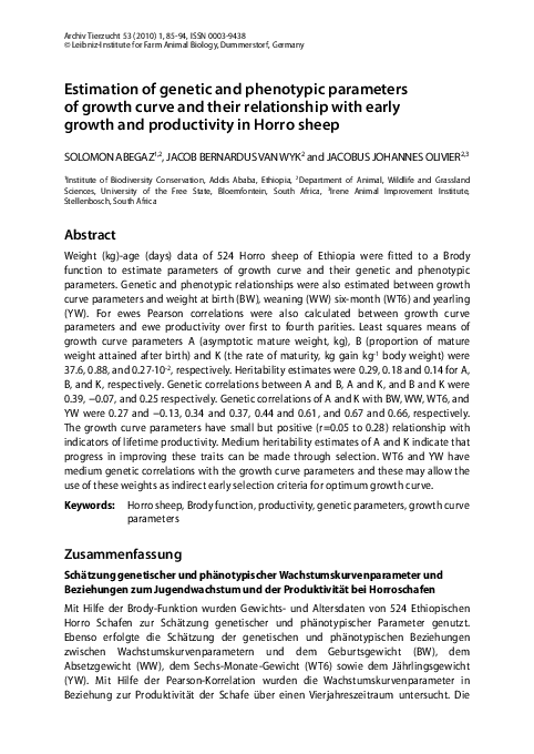(PDF) Estimation of genetic and phenotypic parameters of growth curve and their relationship ...