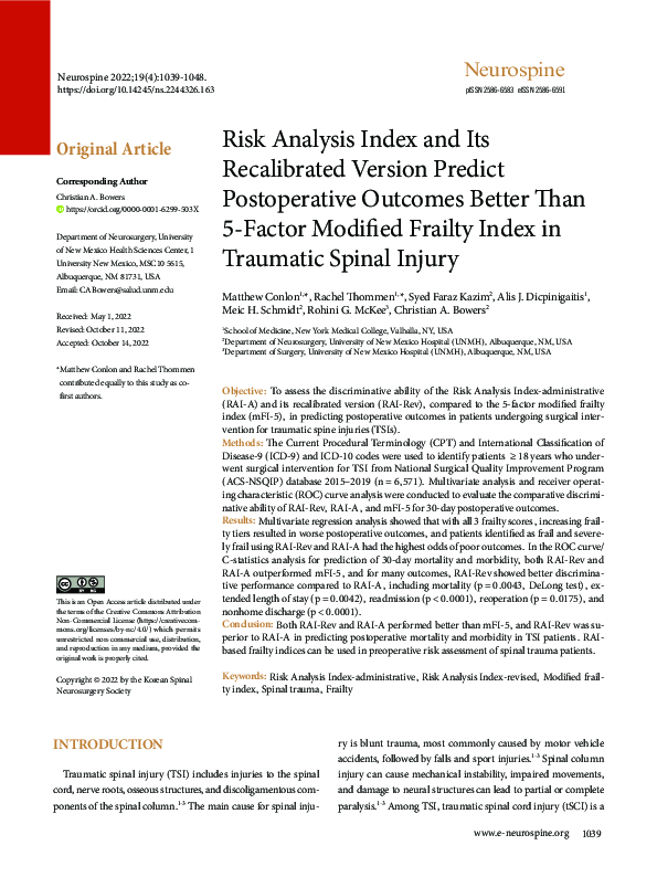 (PDF) Risk Analysis Index and Its Recalibrated Version Predict ...