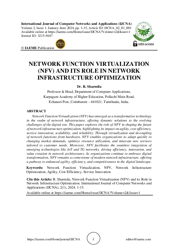 (PDF) NETWORK FUNCTION VIRTUALIZATION (NFV) AND ITS ROLE IN NETWORK INFRASTRUCTURE OPTIMIZATION