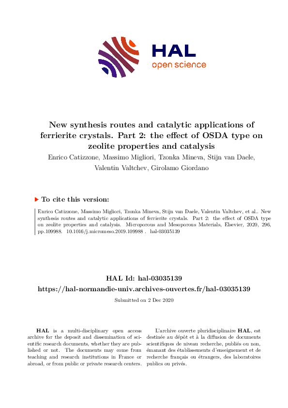 (PDF) New synthesis routes and catalytic applications of ferrierite ...