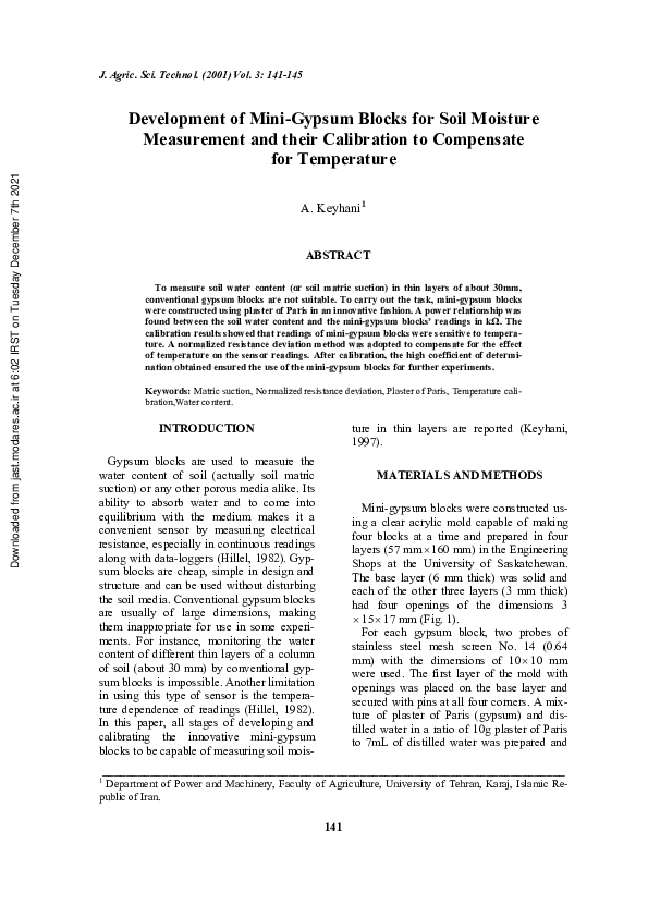 (PDF) Development of Mini-Gypsum Blocks for Soil Moisture Measurement ...