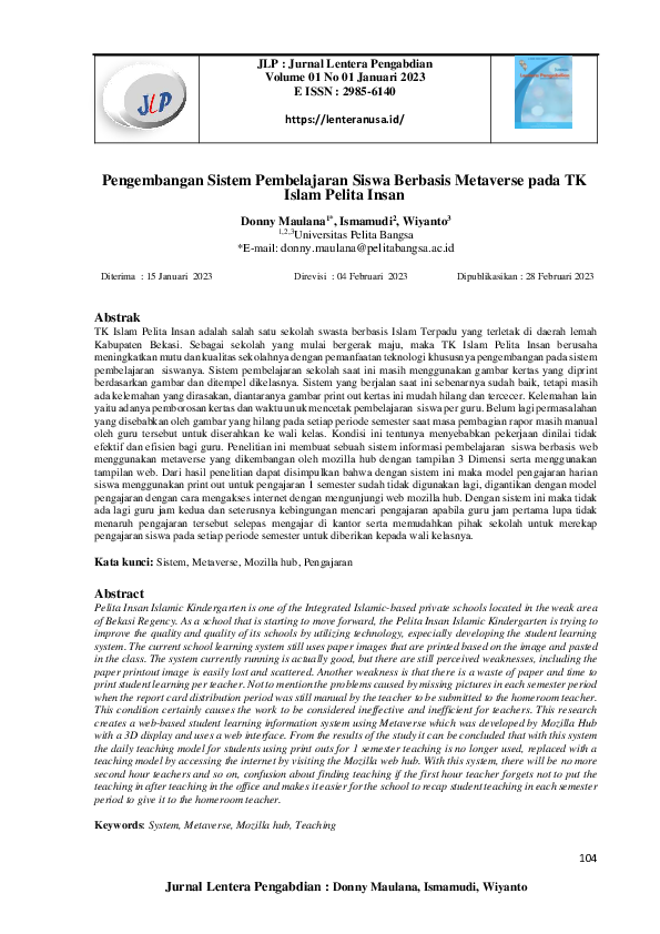 (PDF) Pengembangan Sistem Pembelajaran Siswa Berbasis Metaverse pada TK ...