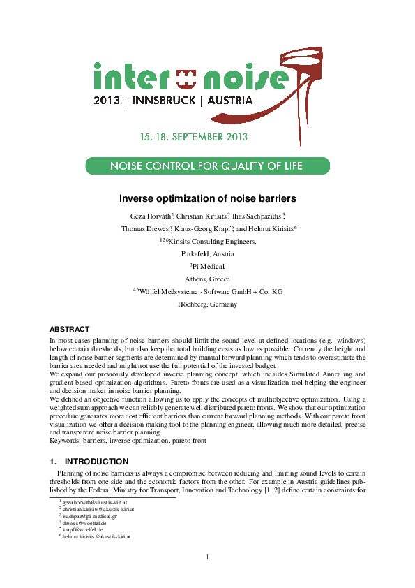 (PDF) Inverse optimization of noise barriers