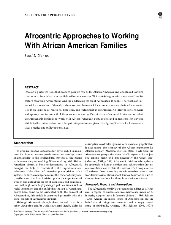 (PDF) Afrocentric Approaches to Working with African American Families