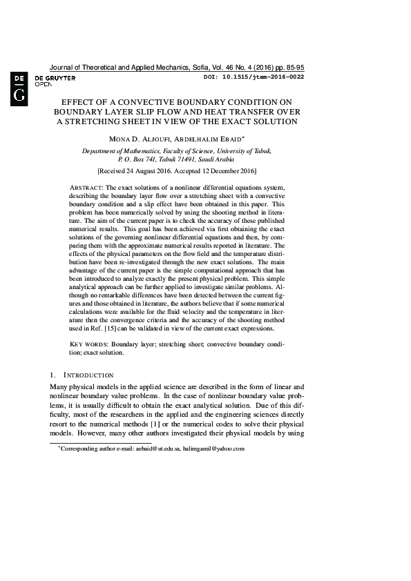 Pdf Effect Of A Convective Boundary Condition On Boundary Layer Slip