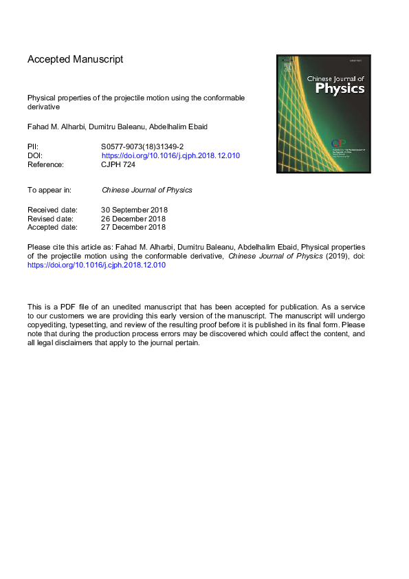 Pdf Physical Properties Of The Projectile Motion Using The Conformable Derivative