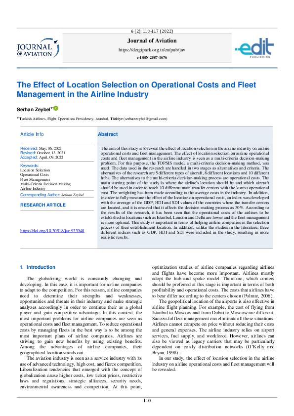 (PDF) The Effect of Location Selection on Operational Costs and Fleet Management in the Airline ...