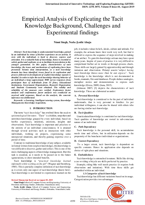 (PDF) Empirical Analysis of Explicating the Tacit Knowledge Background ...