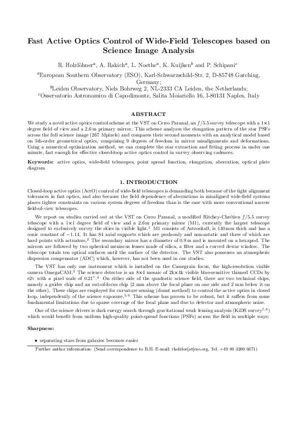 (PDF) Fast active optics control of wide-field telescopes based on ...