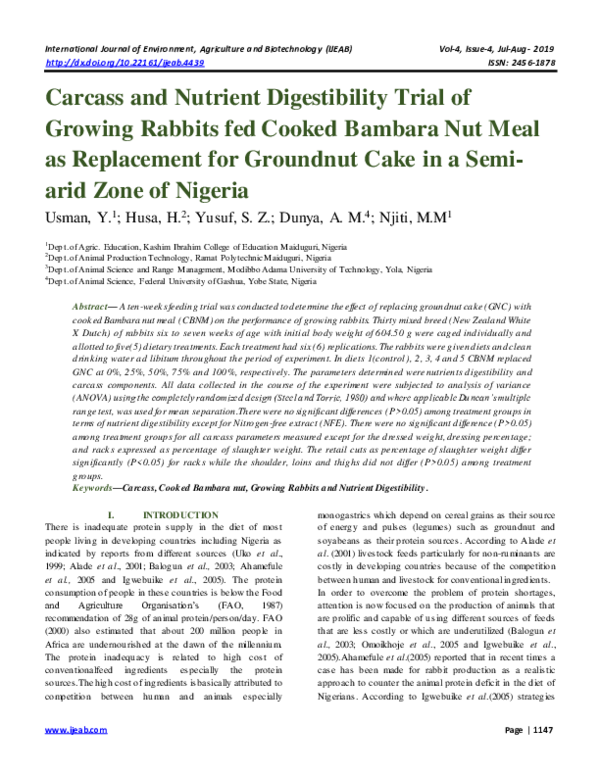 (PDF) Carcass and Nutrient Digestibility Trial of Growing Rabbits fed ...