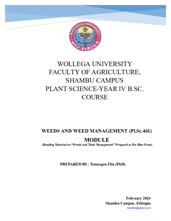 (PDF) WOLLEGA UNIVERSITY FACULTY OF AGRICULTURE, SHAMBU CAMPUS PLANT ...