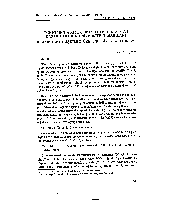 (PDF) Öğretmen Adaylarının Yeterlik Sınavı Başarıları Ile Üniversite ...