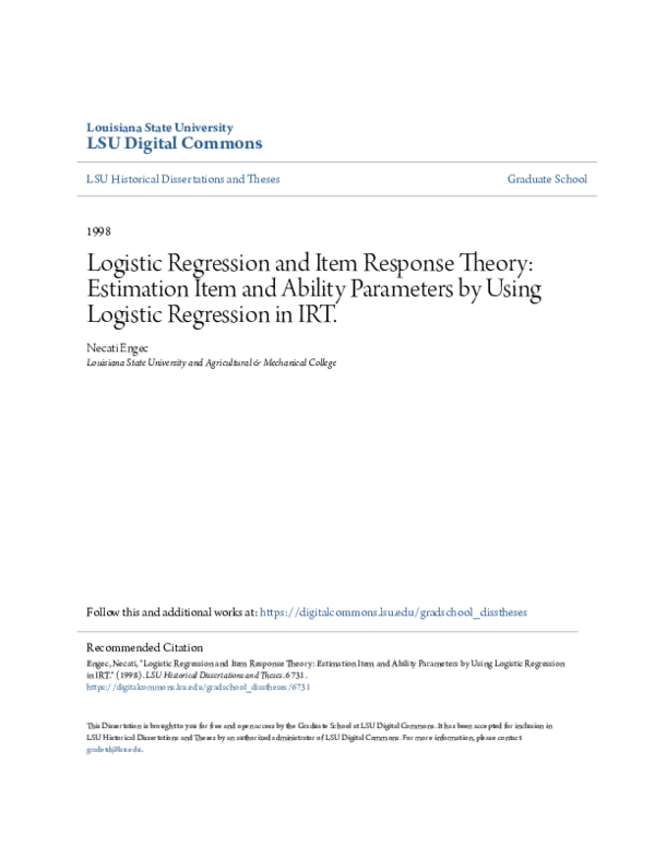 (PDF) Logistic Regression and Item Response Theory: Estimation Item and Ability Parameters by ...
