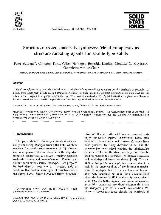 (PDF) Structure-directed materials syntheses: Metal complexes as ...