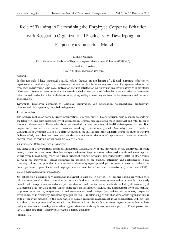 (PDF) Role of Training in Determining the Employee Corporate Behavior ...