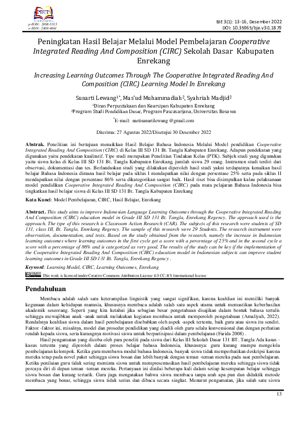 (PDF) Peningkatan Hasil Belajar Melalui Model Pembelajaran Cooperative Integrated Reading And ...