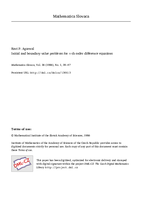 (PDF) Initial and boundary value problems for nth order difference equations