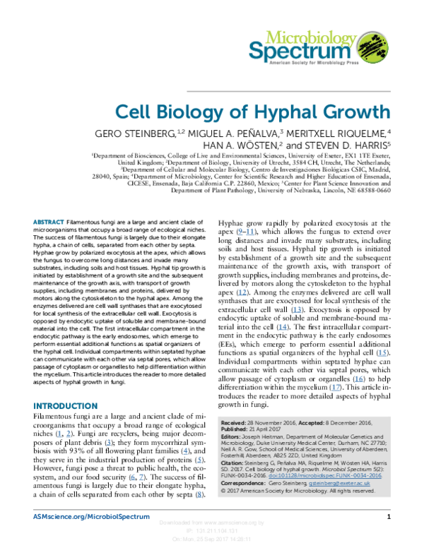 (PDF) Cell Biology of Hyphal Growth