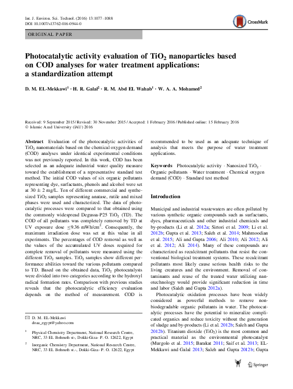 (PDF) Photocatalytic activity evaluation of TiO2 nanoparticles based on ...