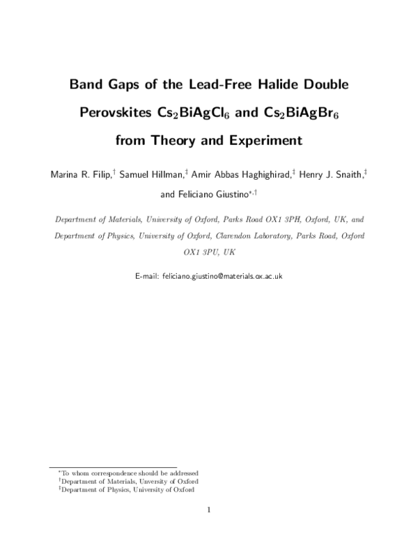 (PDF) Band Gaps of the Lead-Free Halide Double Perovskites Cs2BiAgCl6 ...