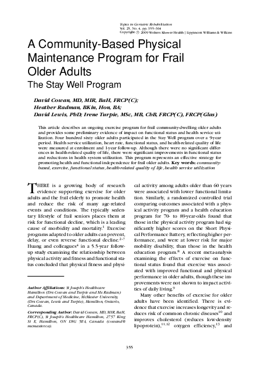 (PDF) A Community-Based Physical Maintenance Program for Frail Older Adults | Irene Turpie ...