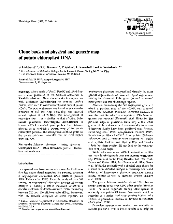 (PDF) Clone bank and physical and genetic map of potato chloroplast DNA