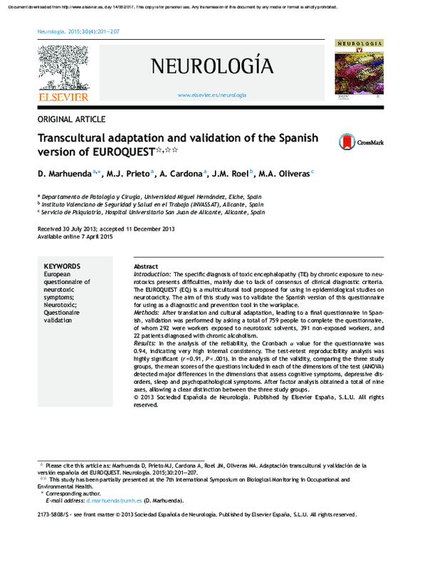 (PDF) Adaptación transcultural y validación de la versión española del ...