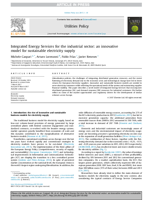 (PDF) Integrated Energy Services for the industrial sector: an ...