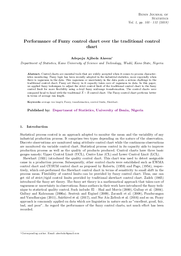 (PDF) Performance of Fuzzy control chart over the traditional control chart